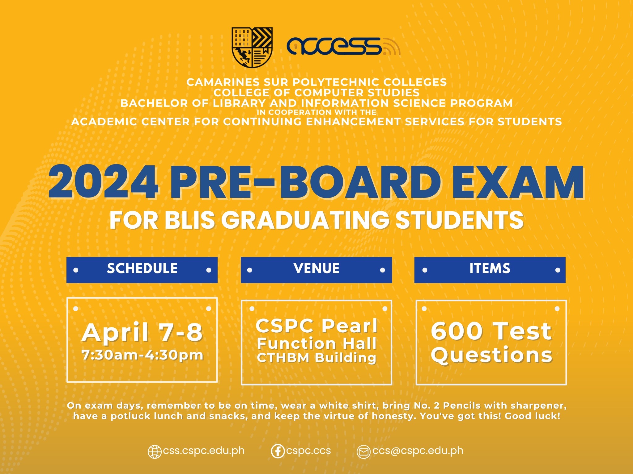 2024 LIS Pre-Board Examination – CSPC – College of Computer Studies